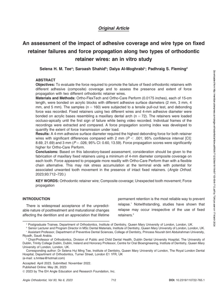 An Assessment of The Impact of Adhesive Coverage and Wire Type On Fixed ...
