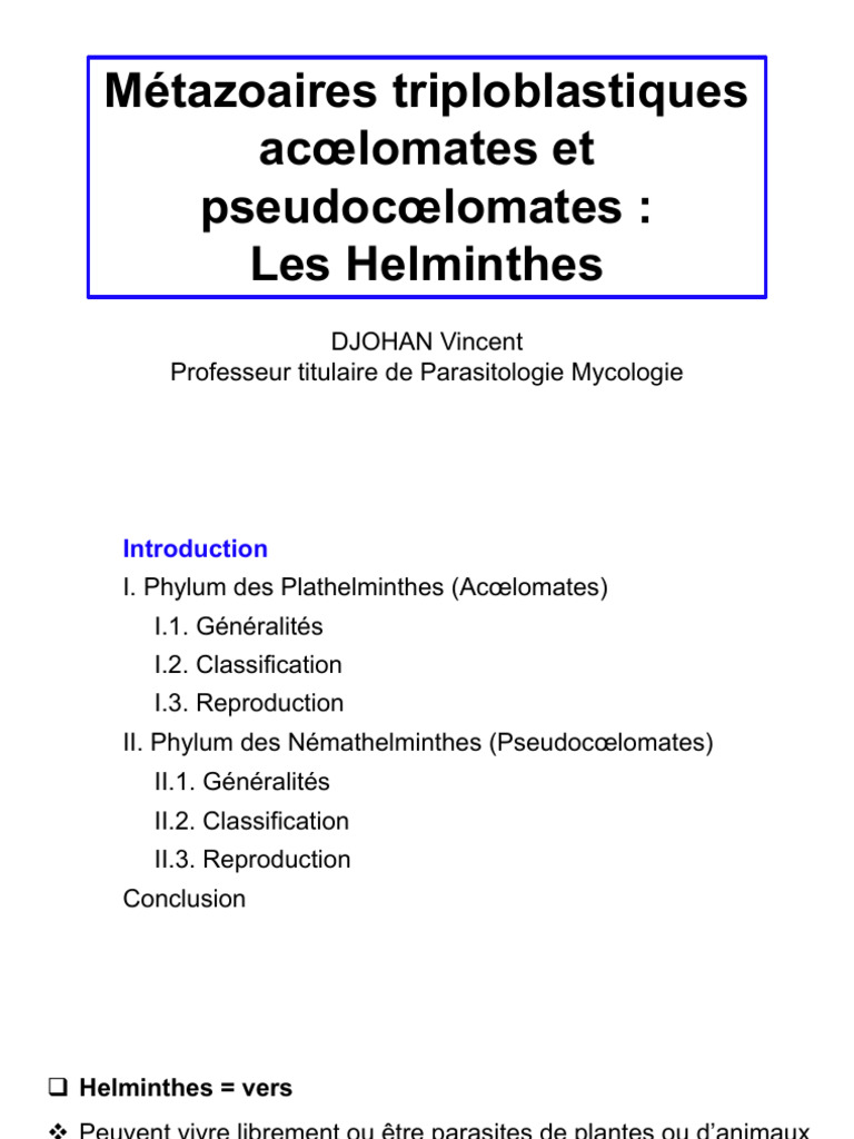 Classification des Helminthes Métazoaires | PDF | Nematoda | Zoologie