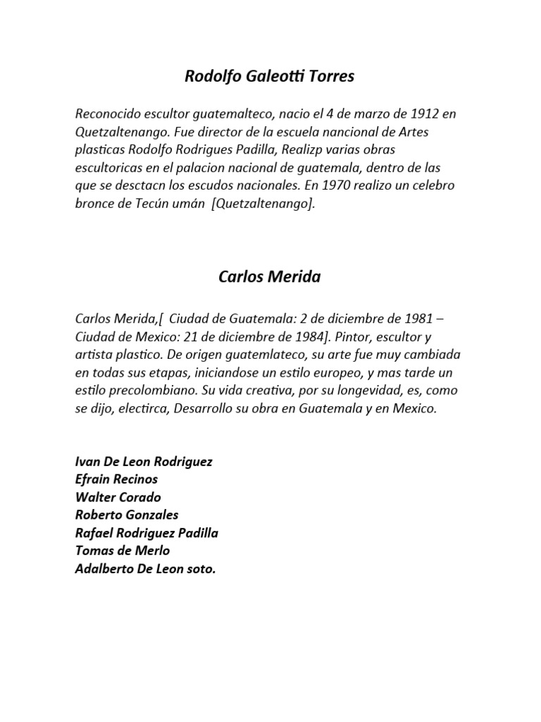 Escultores y Artistas Guatemaltecos Destacados | PDF