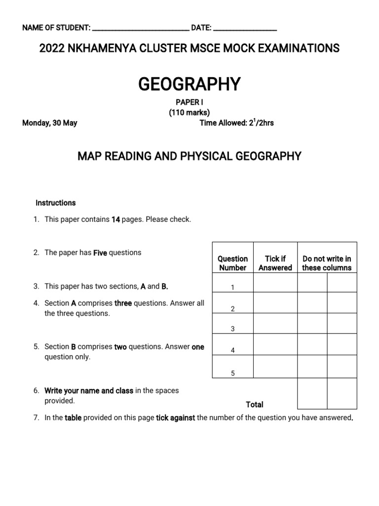 Msce 2022 Geography Paper I | PDF