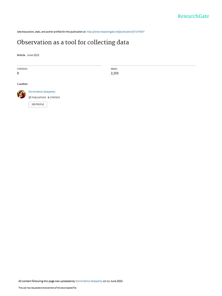 Observation As A Tool For Collecting Data: June 2023 | PDF ...