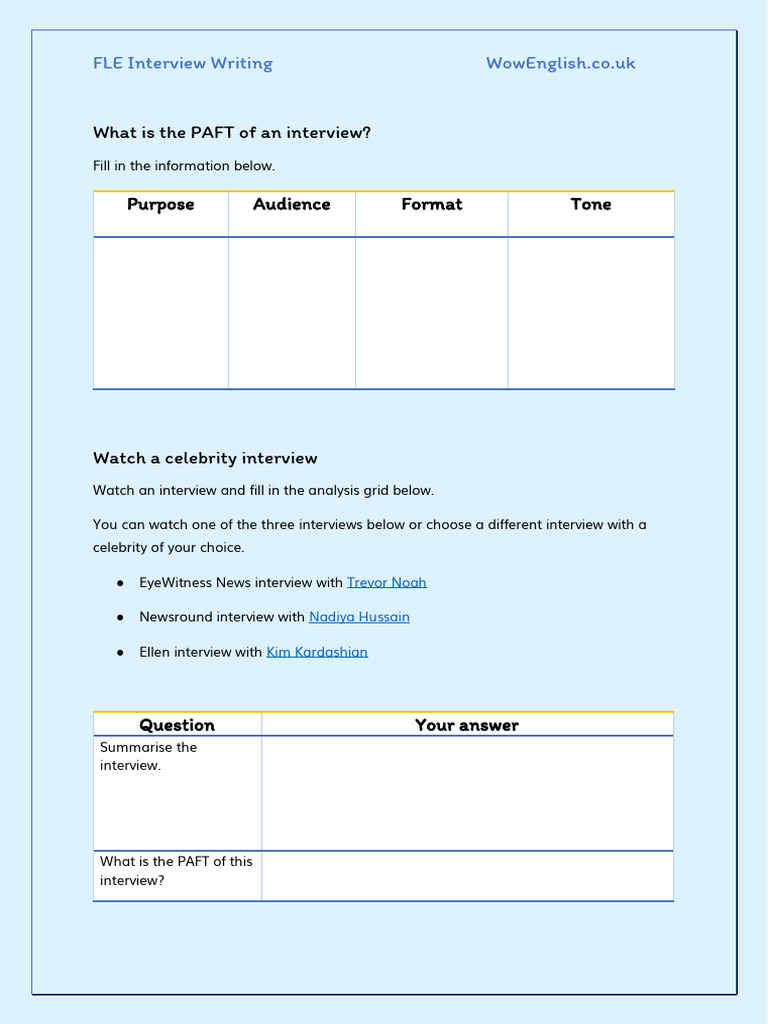 Worksheet Interview Writing Q3 | PDF | Interview
