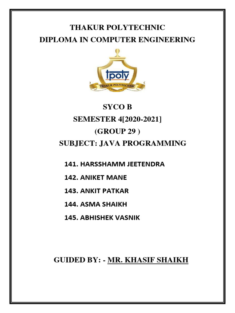 Java Programming Micro Project Report | PDF | Constructor (Object ...