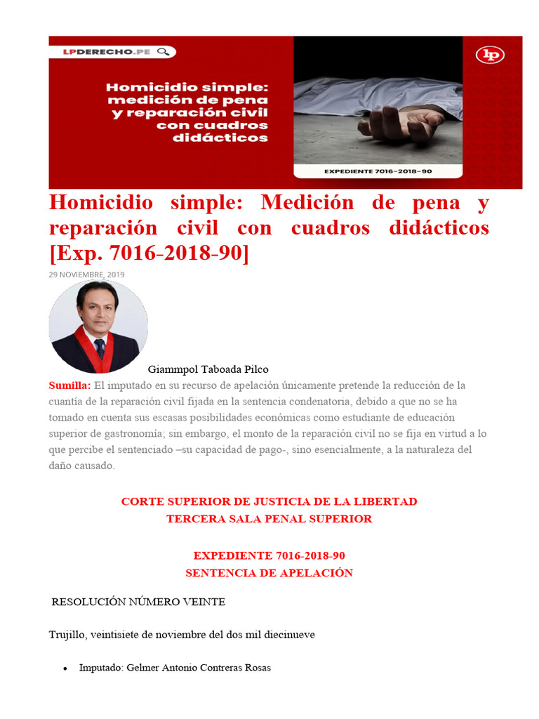 Homicidio Simple MEDICION DE PENA Y REPARACION CIVIL Con CUADRO ...