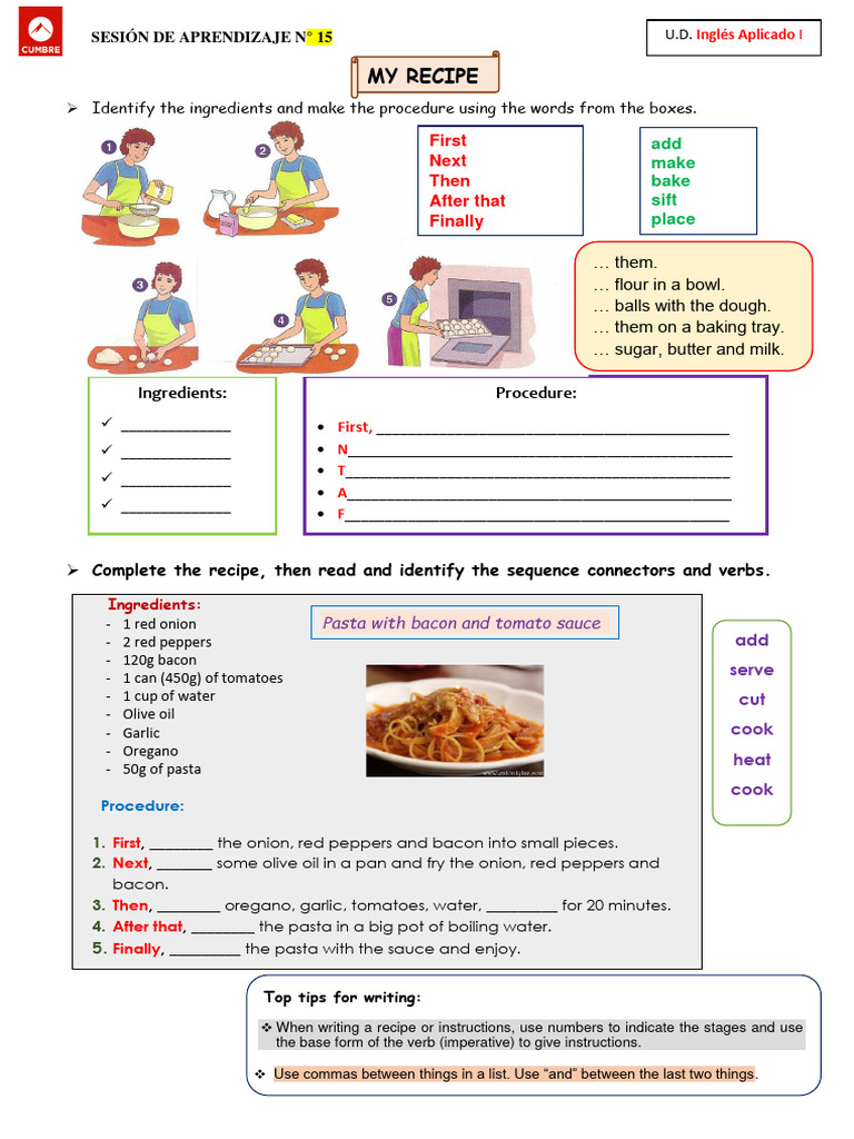 Recipe Writing and Sequence Connectors | PDF | Pasta | Asian Cuisine