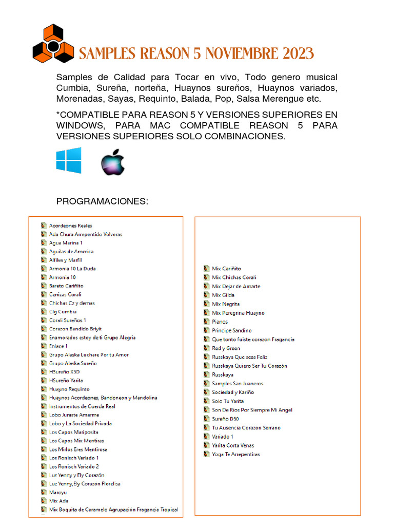 Samples Reason 5 Noviembre 2023 | PDF | Tecnología musical ...