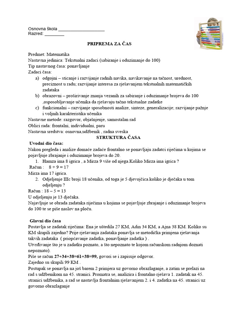 Sabiranje I Oduzimanje Do 100 | PDF