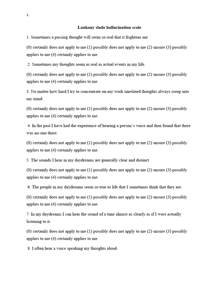 Lauhany Slade Hallucination Scale | PDF | Thought