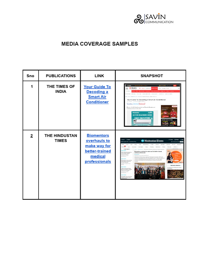 Savin Media Coverage Samples | PDF