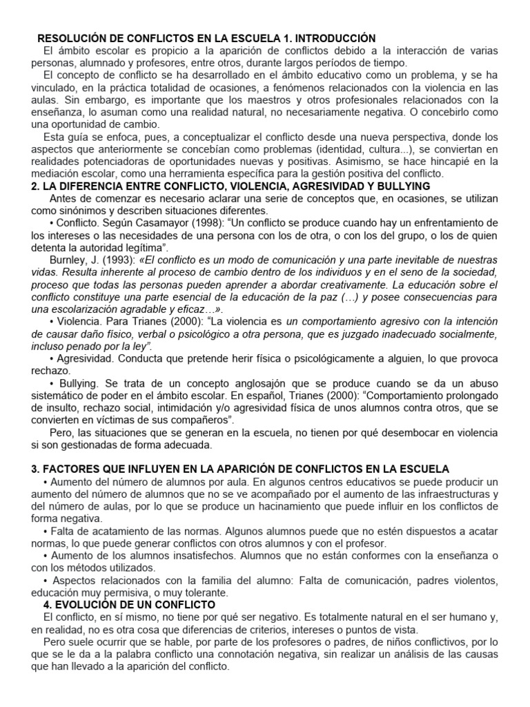 RESOLUCIÓN DE CONFLICTOS EN LA ESCUELA | PDF | Mediación | Violencia