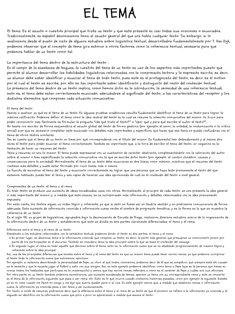 El Tema y Los Subtemas | PDF