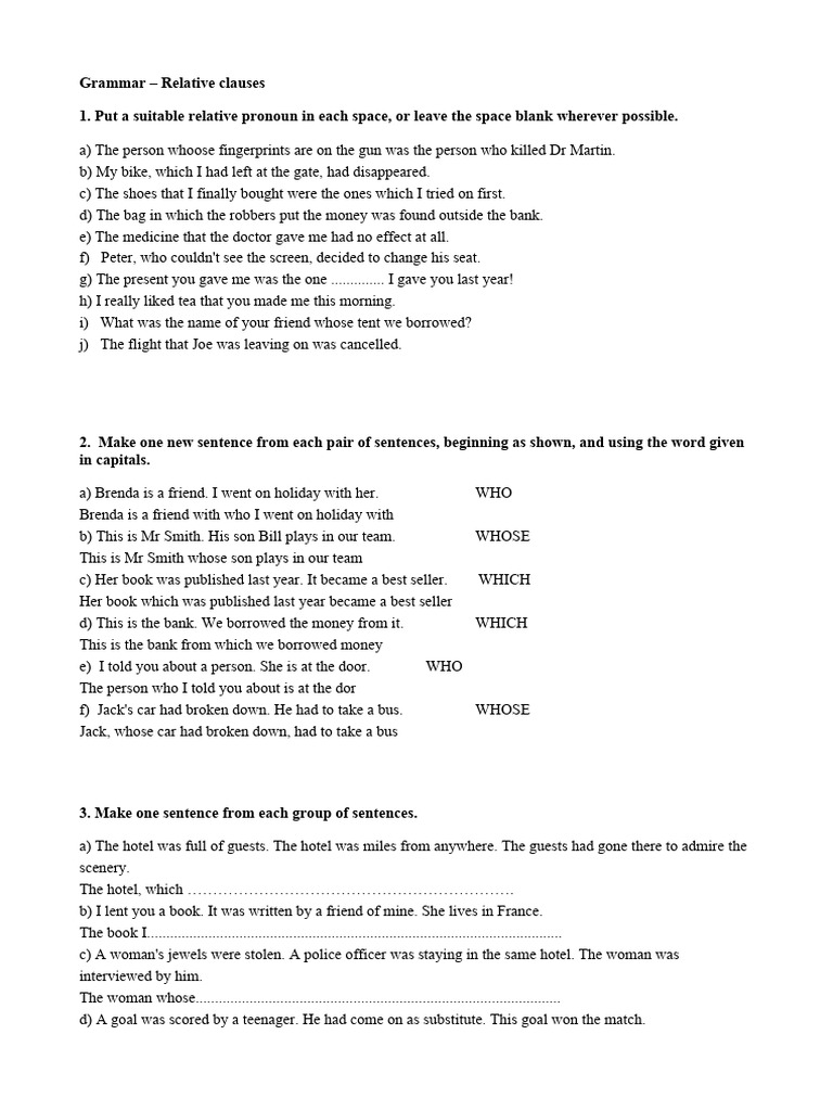 Year 5 Relative Clauses Worksheet | PDF | Syntax | Linguistics