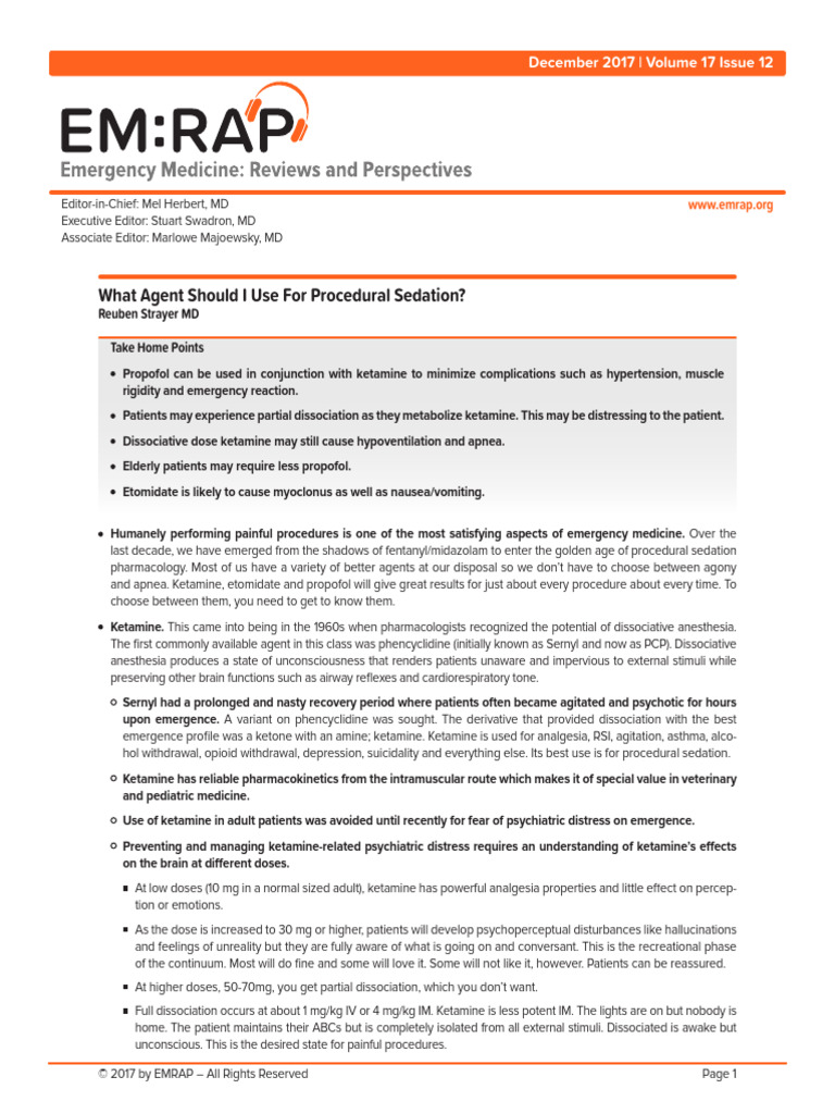 EMRAP 2017 12 December Track17 ProceduralSedation Summary | PDF ...