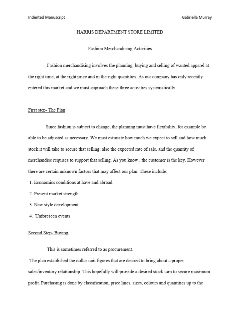 Fashion Merchandising at Harris Store | PDF | Merchandising | Prices