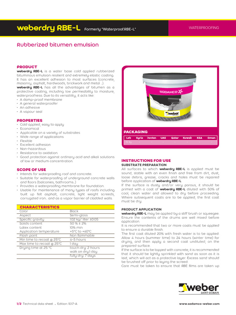 Polyurethane - Weberdry - RBE-L | PDF | Concrete | Building Materials