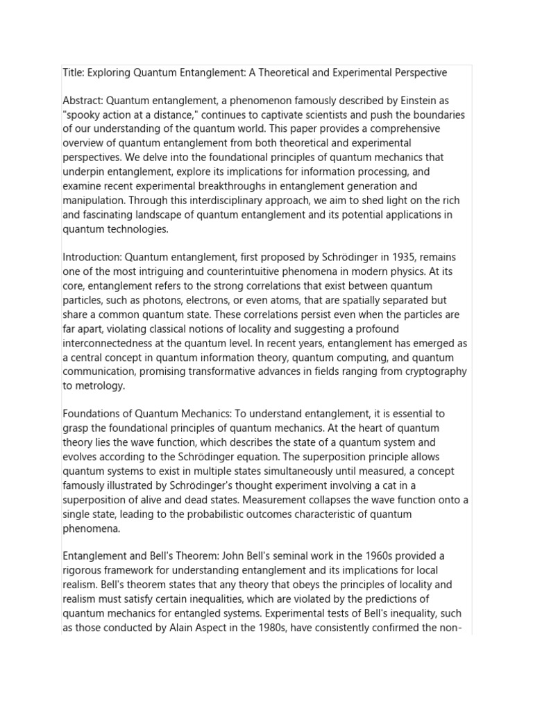 Exploring Quantum Entanglement | PDF | Quantum Entanglement | Quantum Mechanics