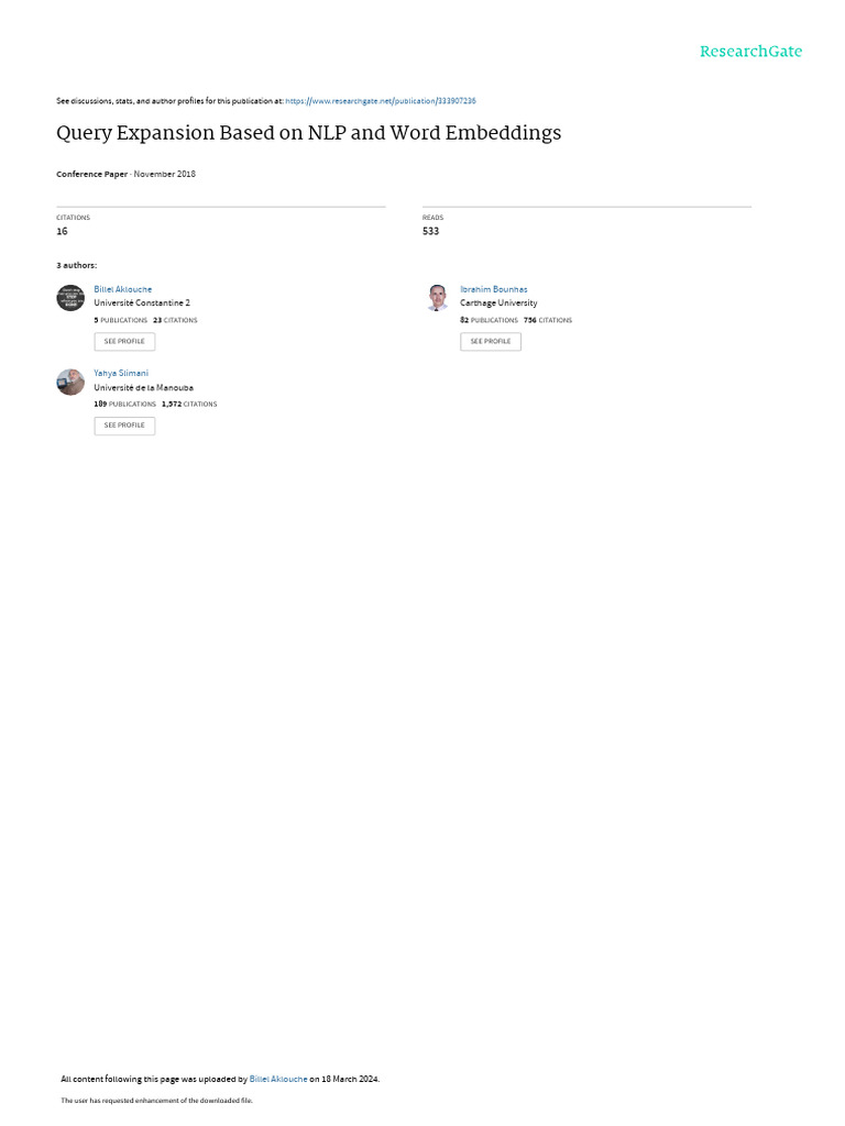 Query Expansion Basedon NLPand Word Embeddings | PDF | Information ...