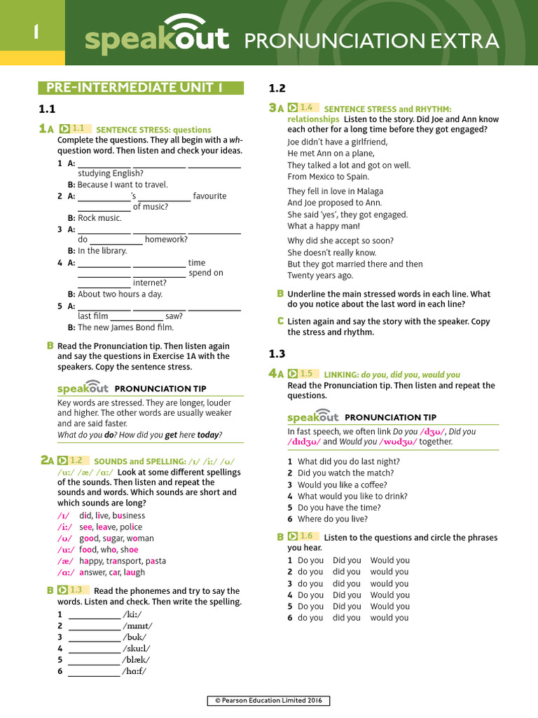 Speakout Pronunciation Extra Pre-Intermediatewith Key | PDF | Human ...