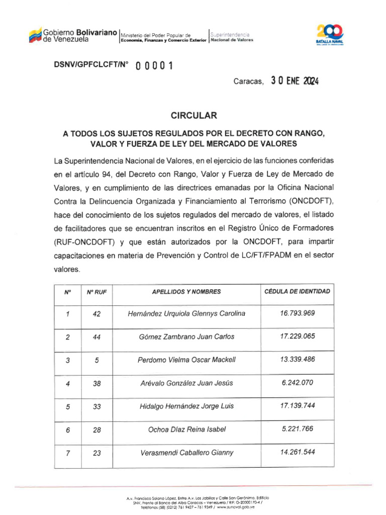 Circular 00001-2024 Sunaval | PDF