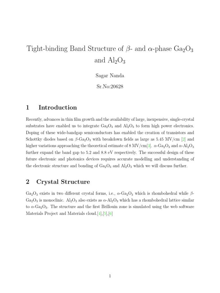 Tight-Binding Model of Ga2O3 and Al2O3 | PDF | Semiconductors | Physics