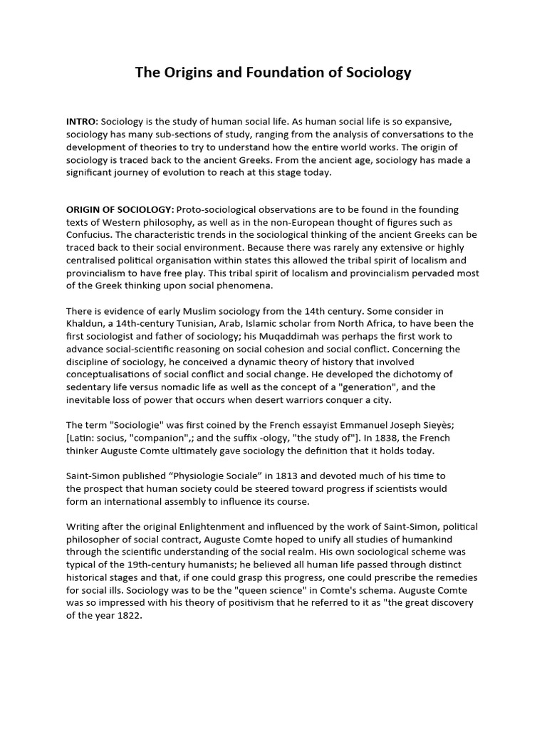 The Origins and Foundation of Sociology | PDF | Sociology | Positivism