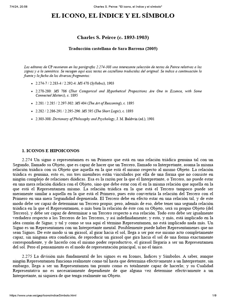 45 A 62 Charles S. Peirce - El Icono, El Índice y El Símbolo | PDF ...