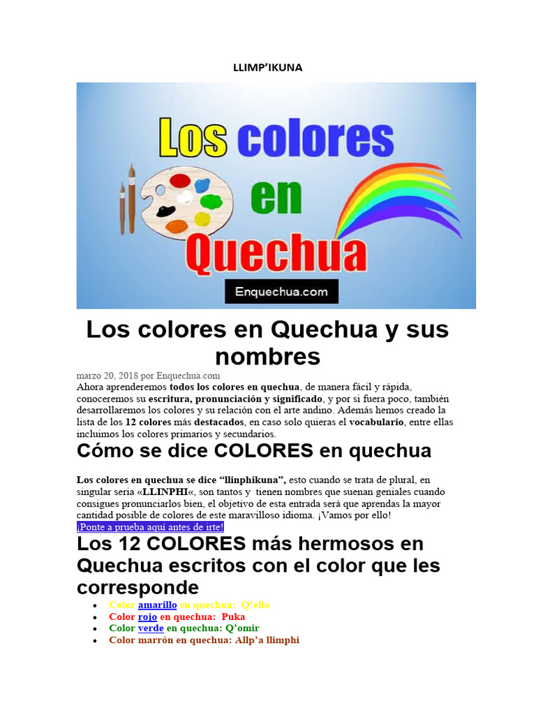 Colores en Quechua: Nombres y Significados | PDF | Color | Rojo