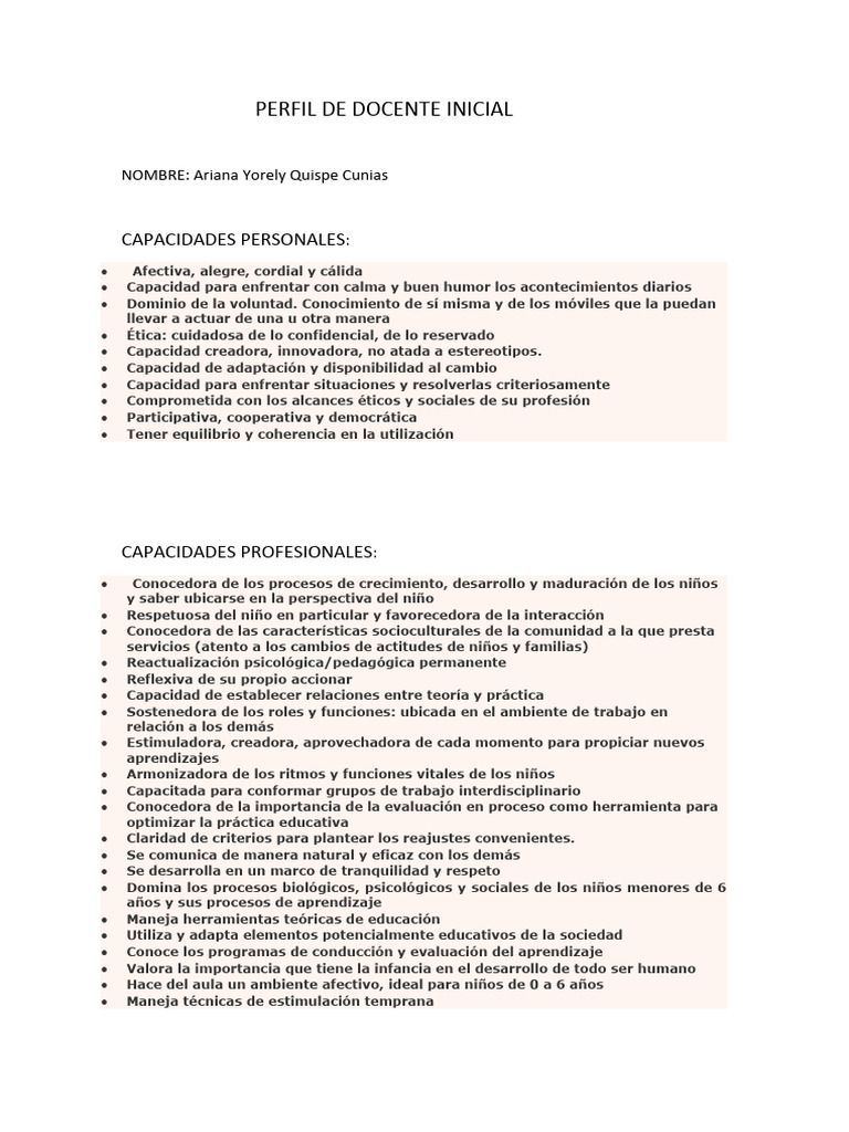 Perfil de Docente Inicial | PDF | Maestros | Aprendizaje