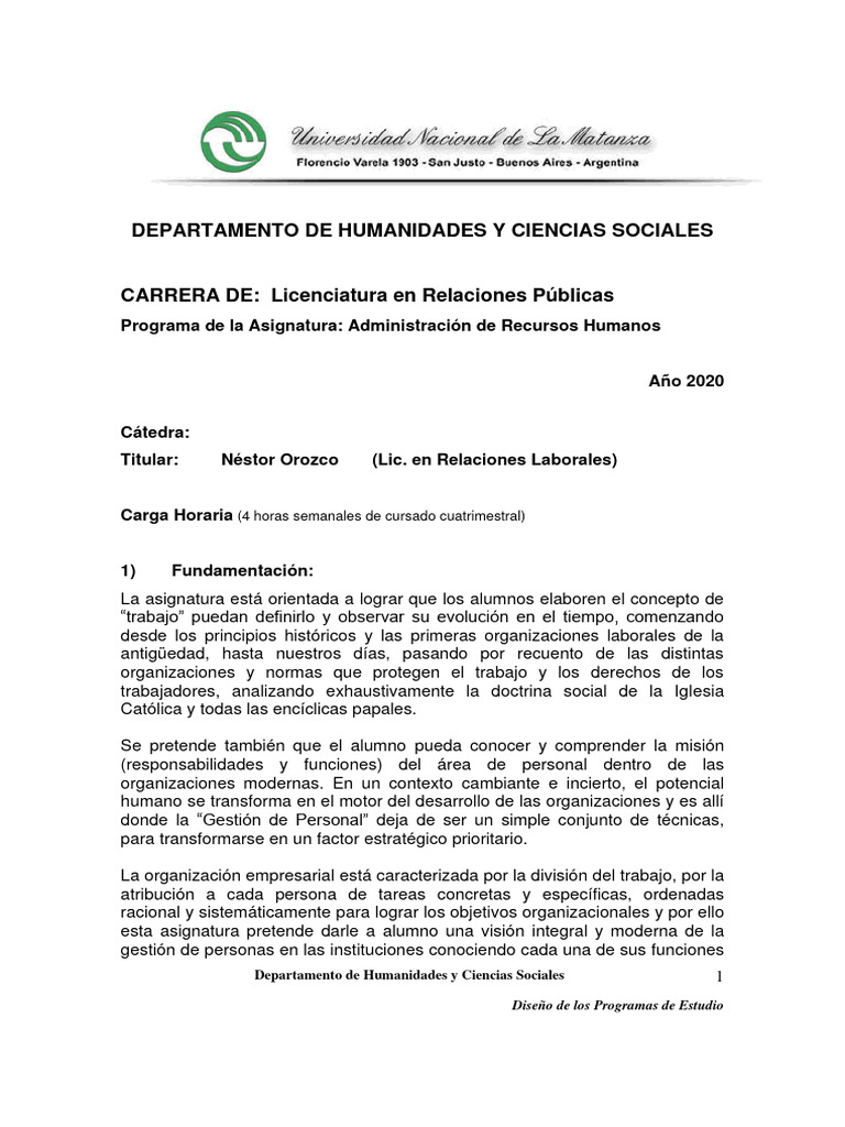 Programa Administracion de RR HH | PDF | Gestión de recursos humanos | Planificación