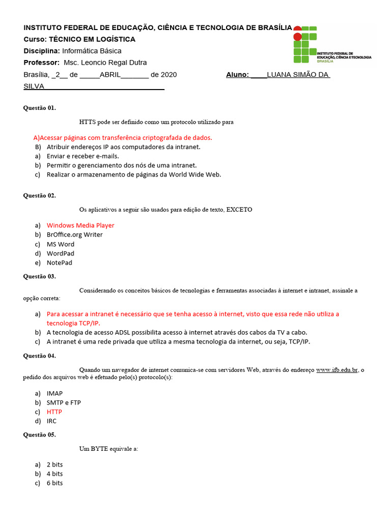 Exercícios Introdução À Informática Pdf Internet Microprocessador