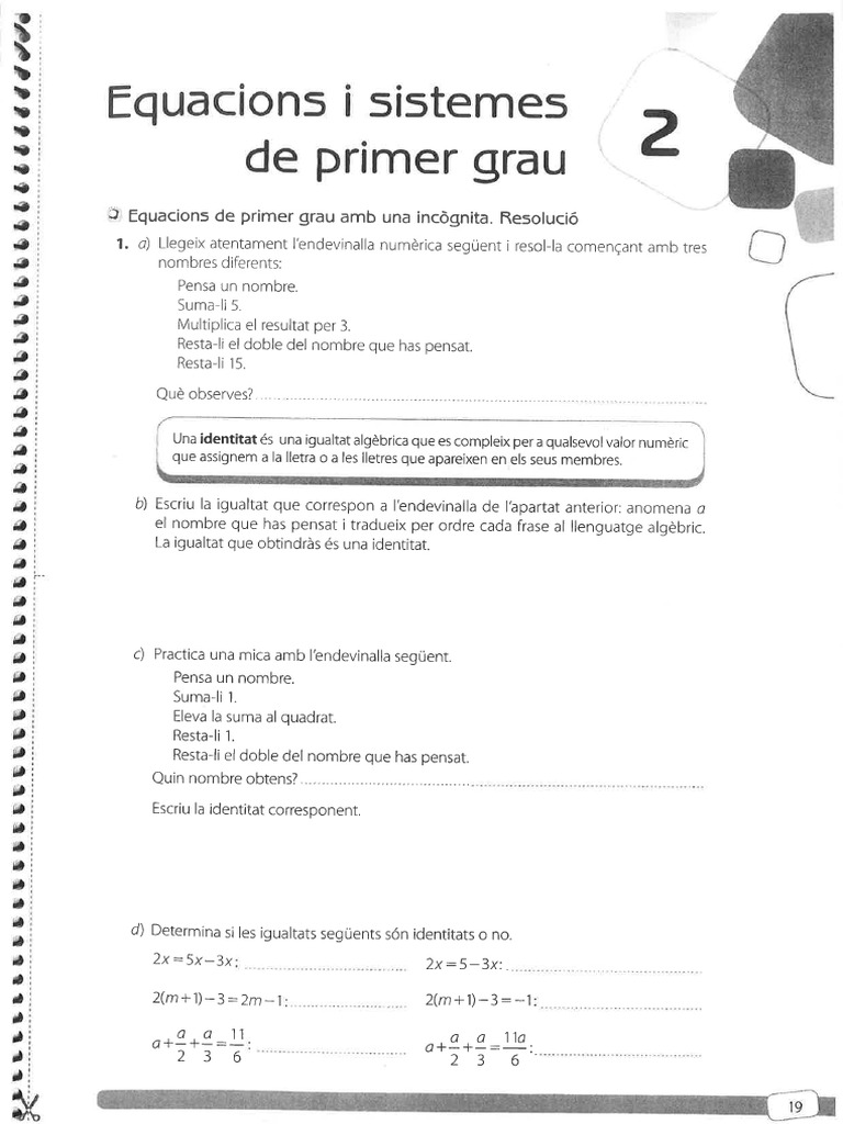 Equacions de Primer Grau I Sistemes | PDF