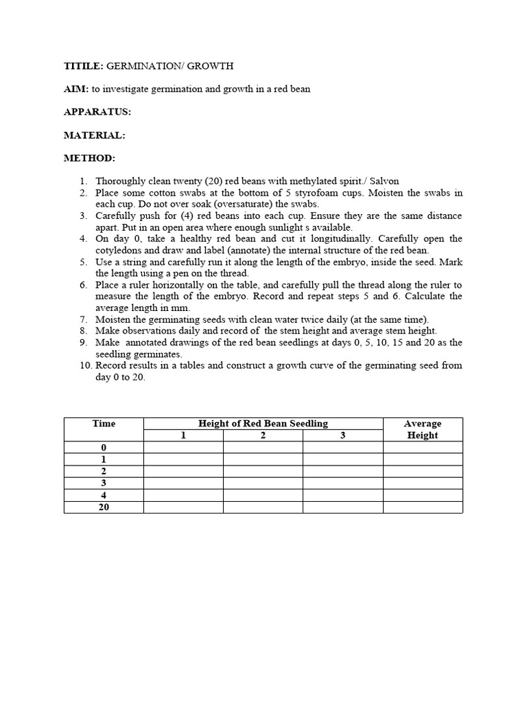 Red Bean Germination Experiment Results | PDF | Seedling | Germination