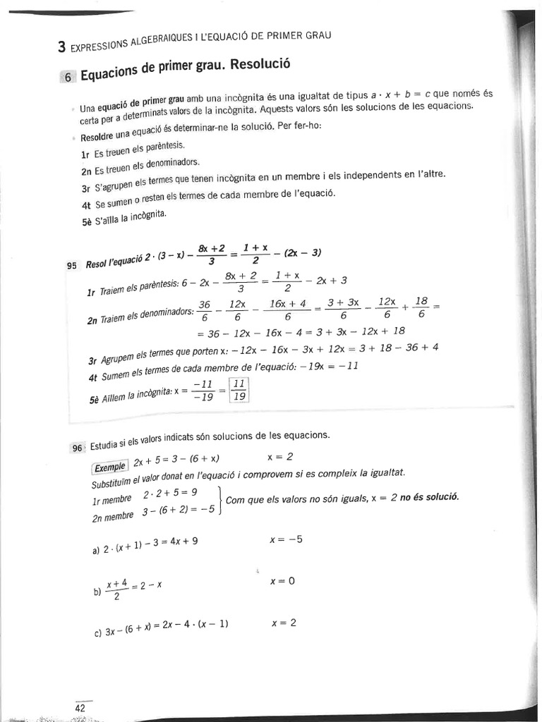 Equacions de Prime Grau | PDF