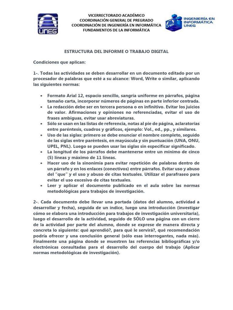 Guía para Informes Digitales en Informática | PDF | Red mundial ...