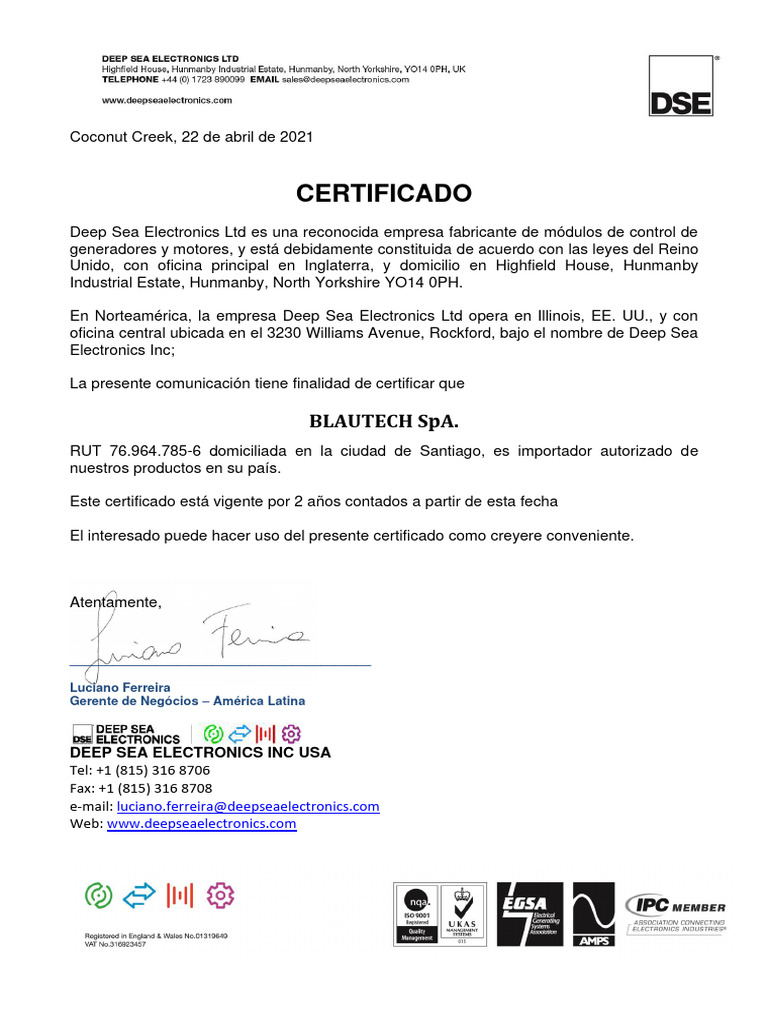 Certificado de Importador Autorizado BLAUTECH | PDF