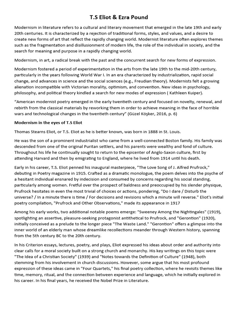 T.S Eliot and Ezra Pound | PDF | Poetry | T. S. Eliot