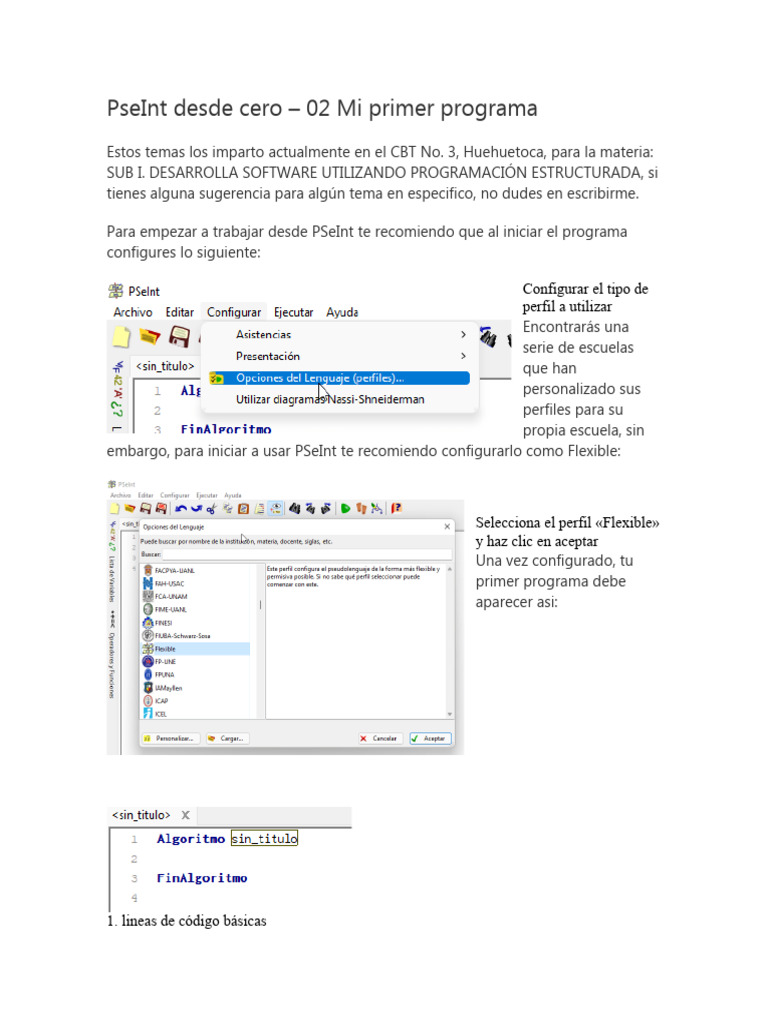 primer programa pseint | PDF | Algoritmos | Programa de computadora