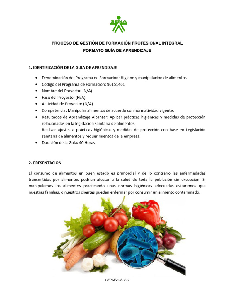 GFPI-F-135_Guia_de_Aprendizaje_Higiene y Manipulacion de Alimentos 2023 | PDF | Alimentos ...