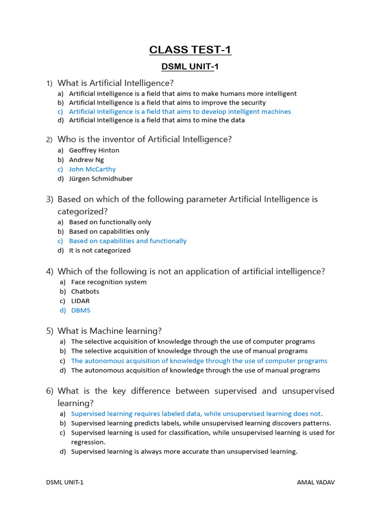 Quiz Unit 1 | PDF | Intelligence (AI) & Semantics | Artificial Intelligence