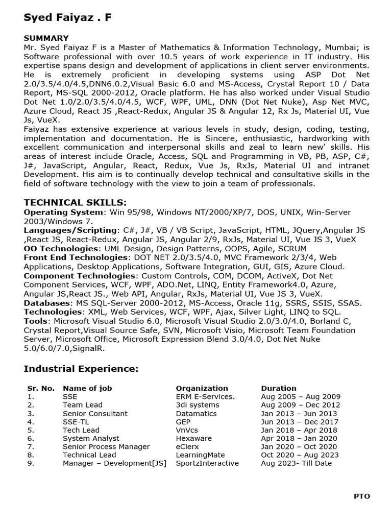 Syed Faiyaz CV-19 | PDF | Microsoft Sql Server | Ibm Pc Compatibles