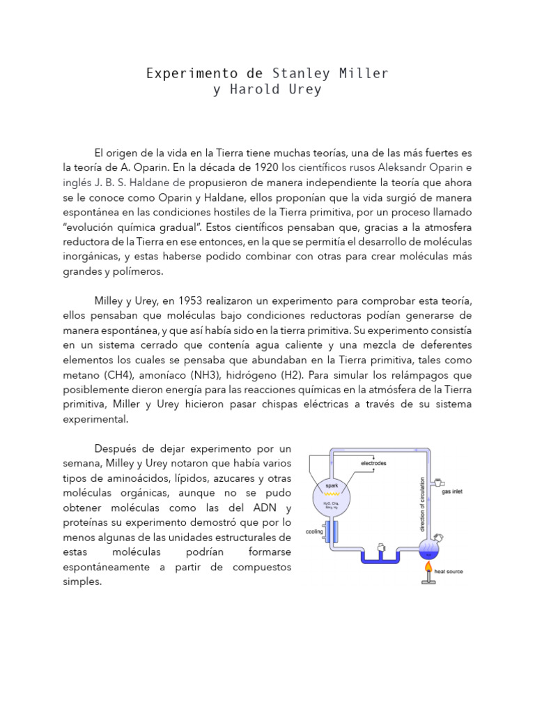Experimento de Miller y Urey 1953 | PDF
