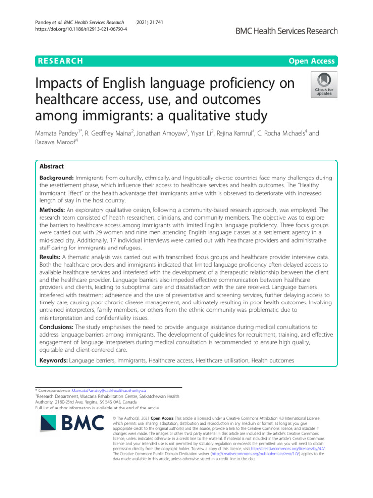 Impacts of English language proficiency on | PDF | Health Care ...