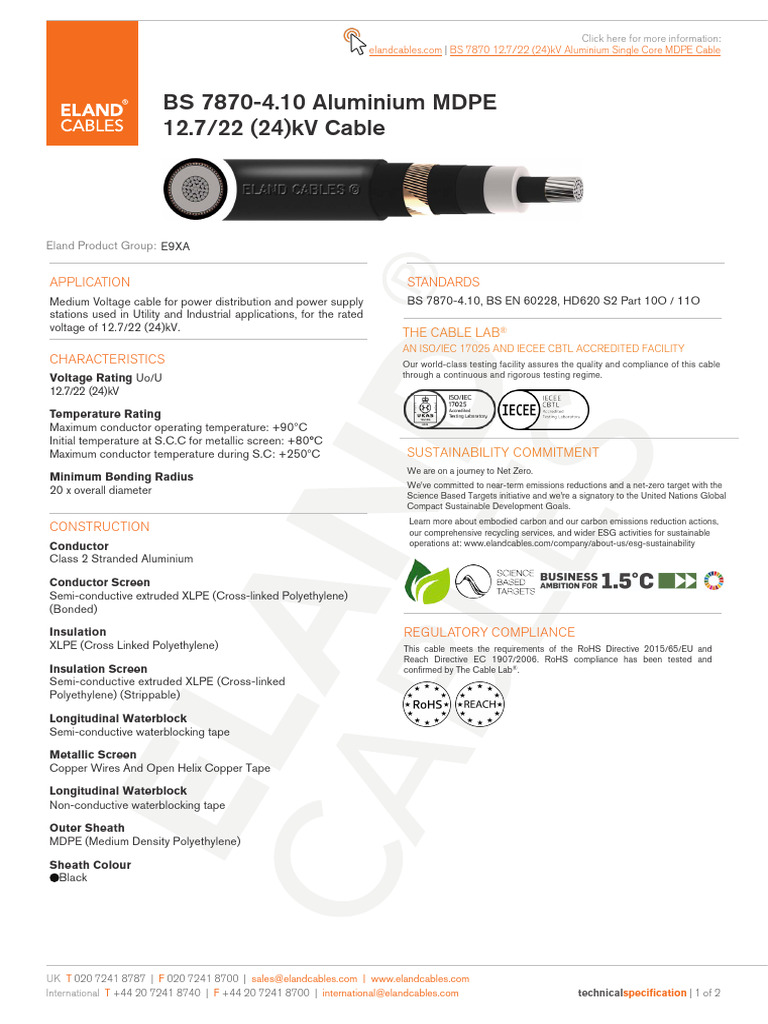 Bs 7870 4-10-12!7!22kv Aluminium Mdpe Cable | PDF | Insulator ...