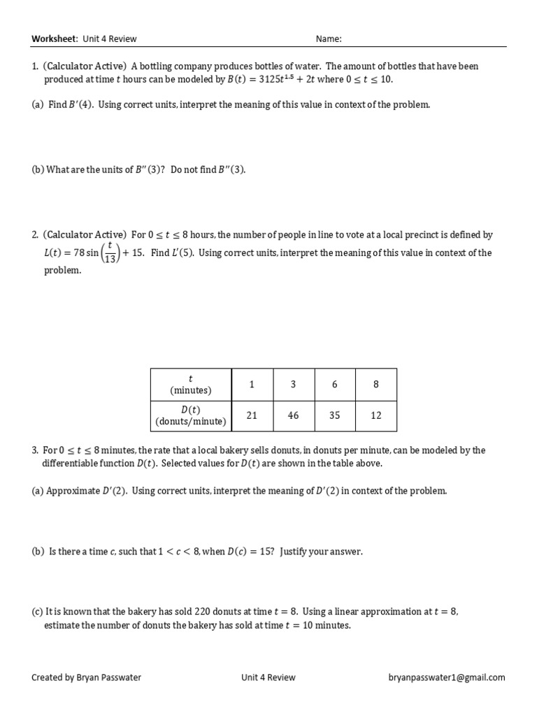 Unit 4 Review Worksheet AP | PDF | Applied Mathematics