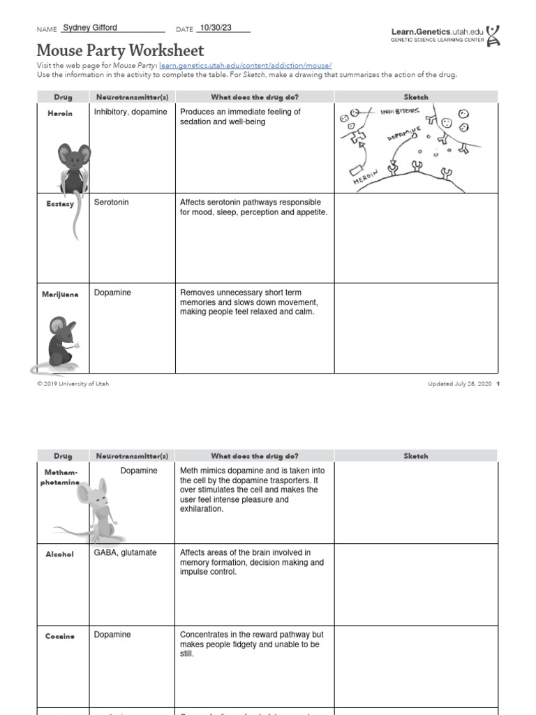 Mouse Party Worksheet AP Psychology | PDF