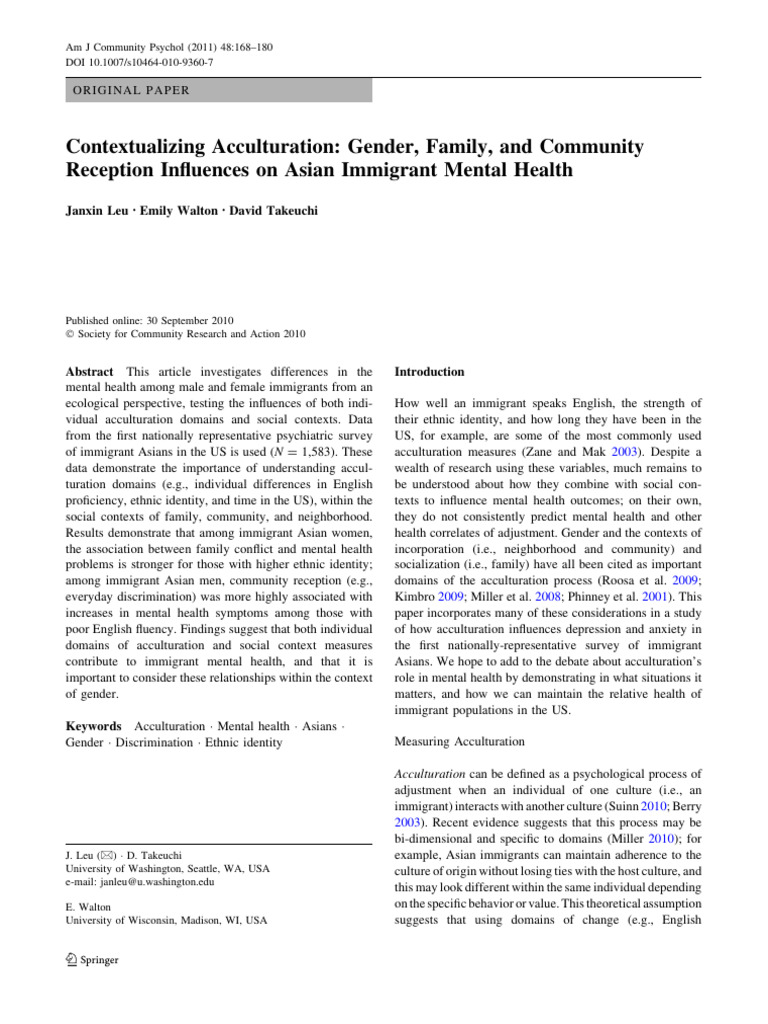 Contextualizing Acculturation Gender - Family - and Community | PDF | Identity (Social Science ...