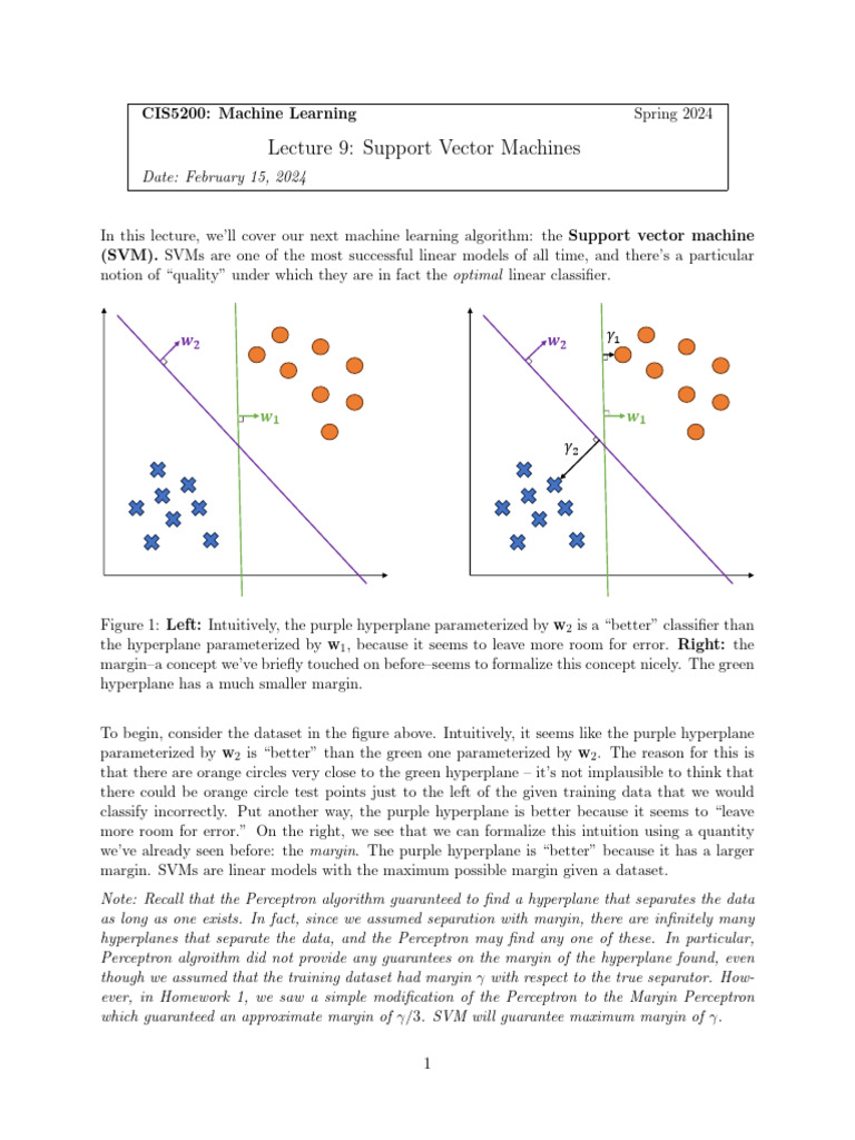 Lecture 9 - SVMs | PDF | Support Vector Machine | Mathematical Optimization