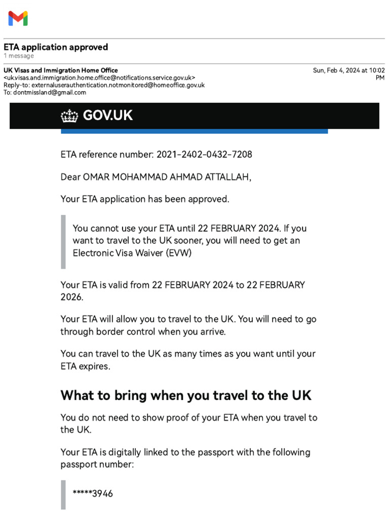 Gmail - ETA Application Approved | PDF | Travel Visa | Passport