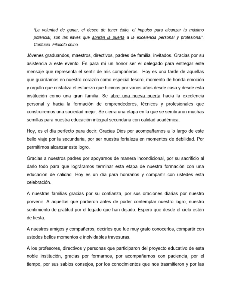 Borrador Discurso Grado | PDF Borrador Discurso Grado | PDF