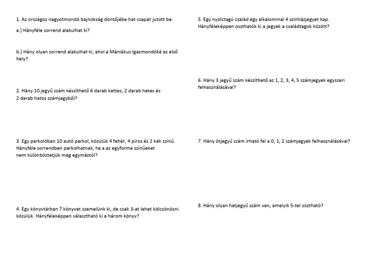 Kombinatorika Alapok Dolgozat | PDF